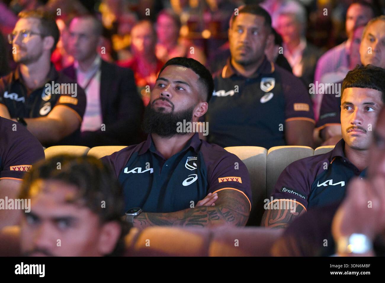 Payne Haas (centre) is seen at the NRL Broncos 2026 Season Premiere at ...