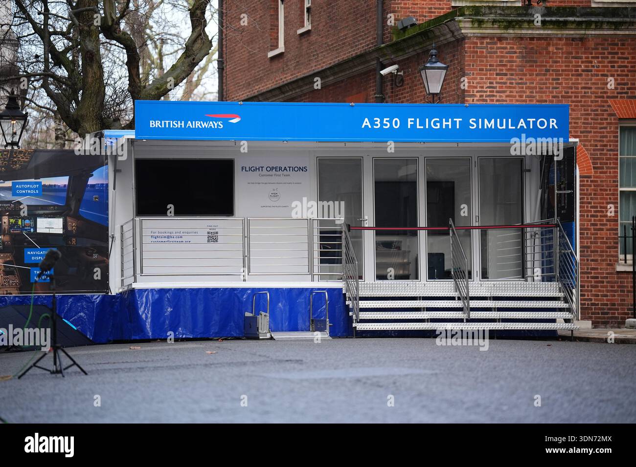 A British Airways A350 flight simulator in Downing Street, London ...