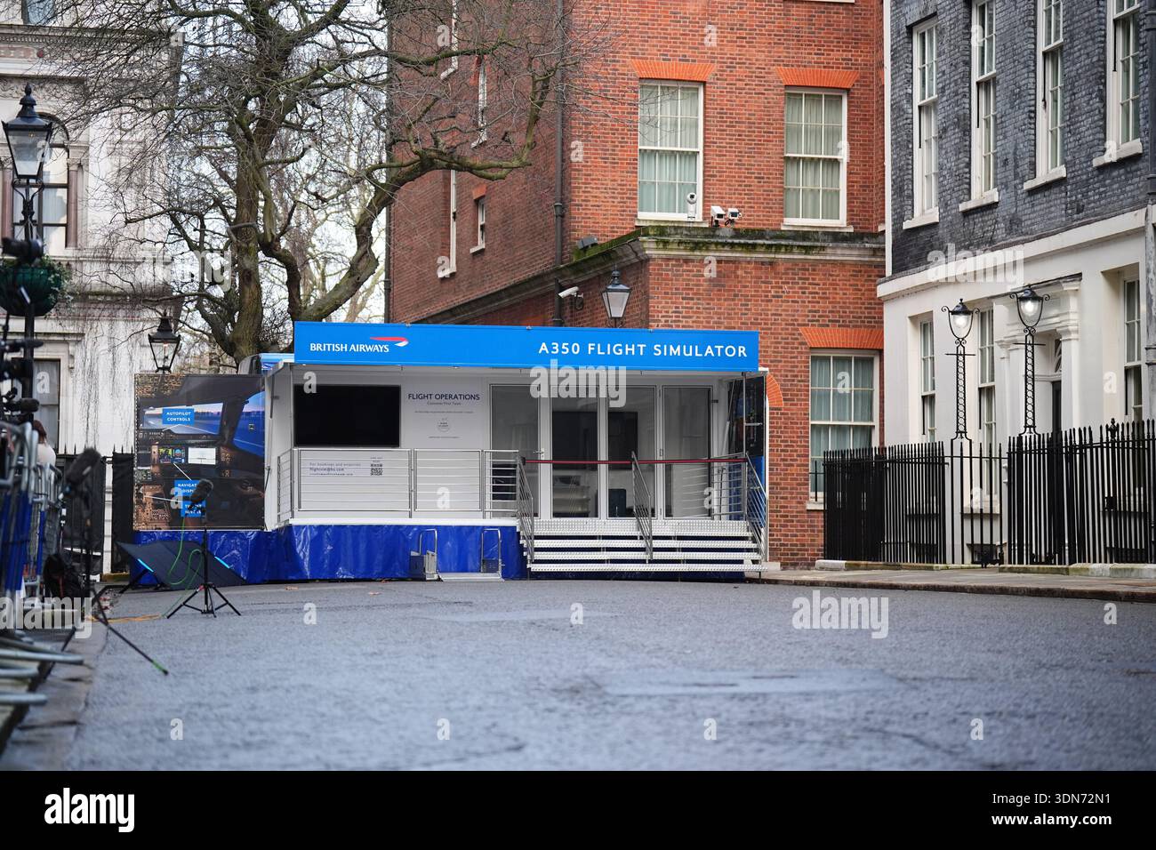 A British Airways A350 flight simulator in Downing Street, London ...