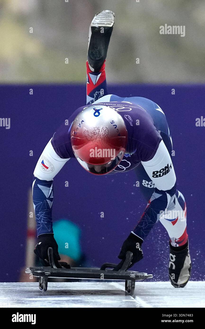 Czech Republic's Anna Fernstaedt starts for a women's skeleton training ...