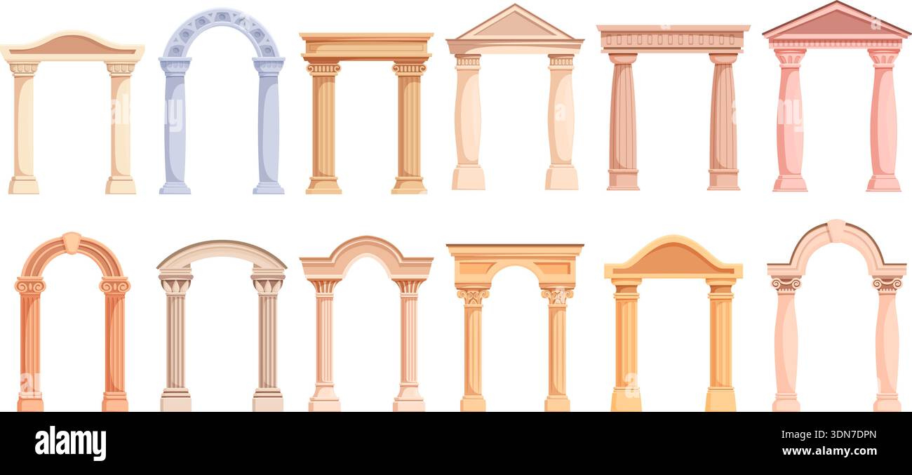 Cartoon ancient roman arches. Stone arch for gate or temple, antique ...