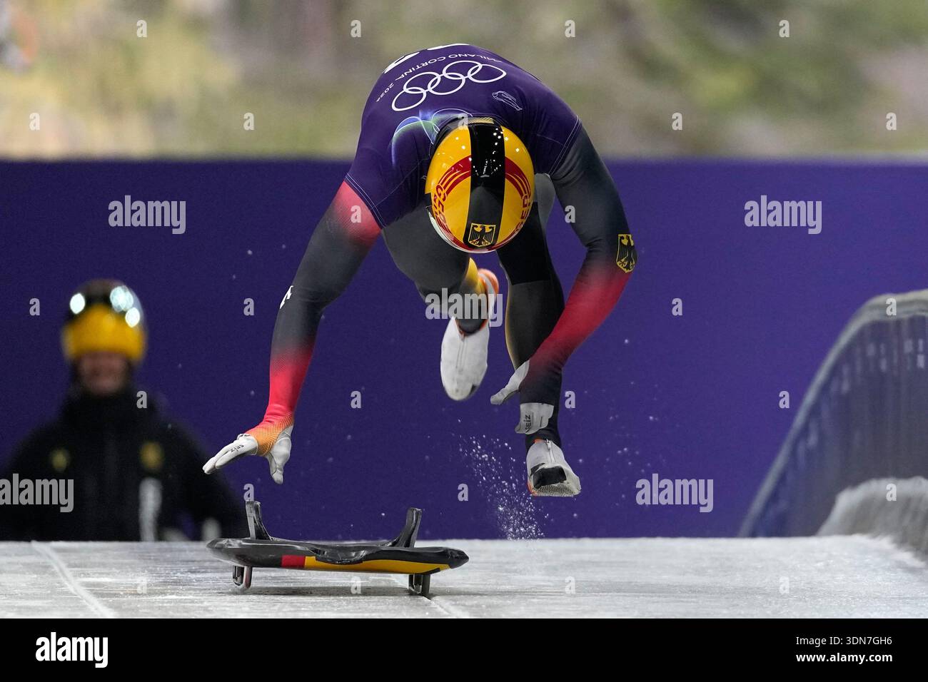 Germany's Christopher Grotheer starts for a men's skeleton training ...