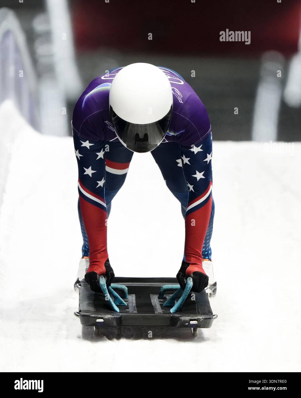 USA's Daniel Barefoot during the Men's Skeleton Training at the Cortina ...