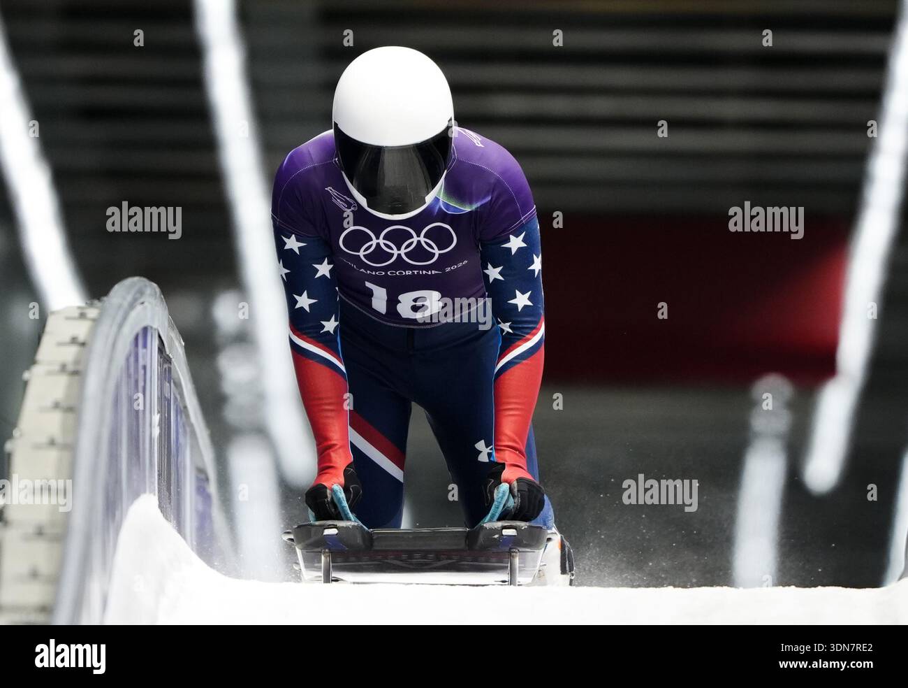 USA's Daniel Barefoot during the Men's Skeleton Training at the Cortina ...