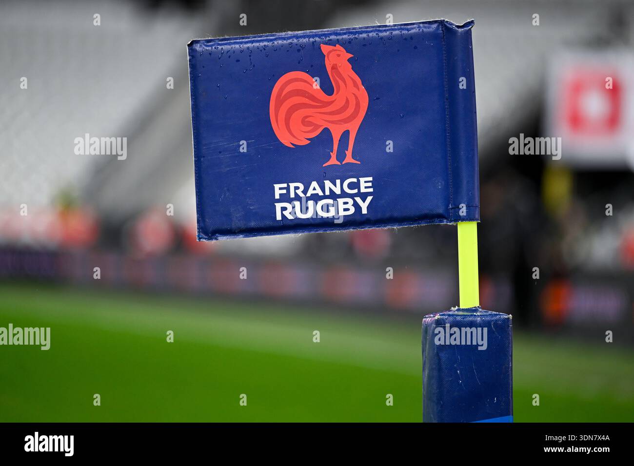 Illustration with a rugby post with the logo of the FFR French ...