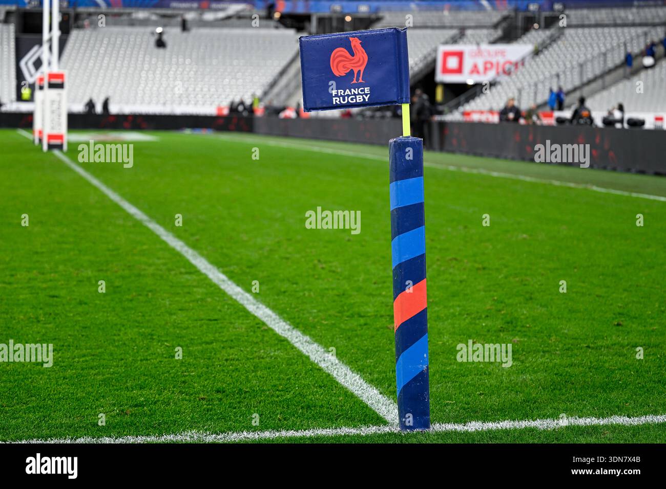Illustration with a rugby post with the logo of the FFR French ...
