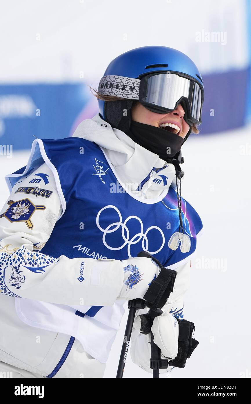China's Eileen Gu celebrates during the women's freestyle skiing ...