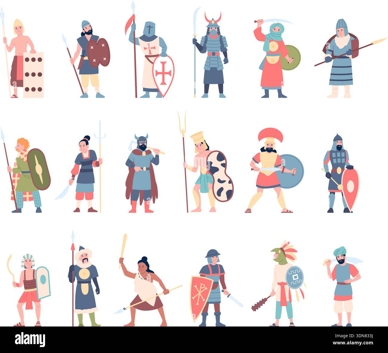 Tribal warriors. African, asian warriors with weapon and armor ...