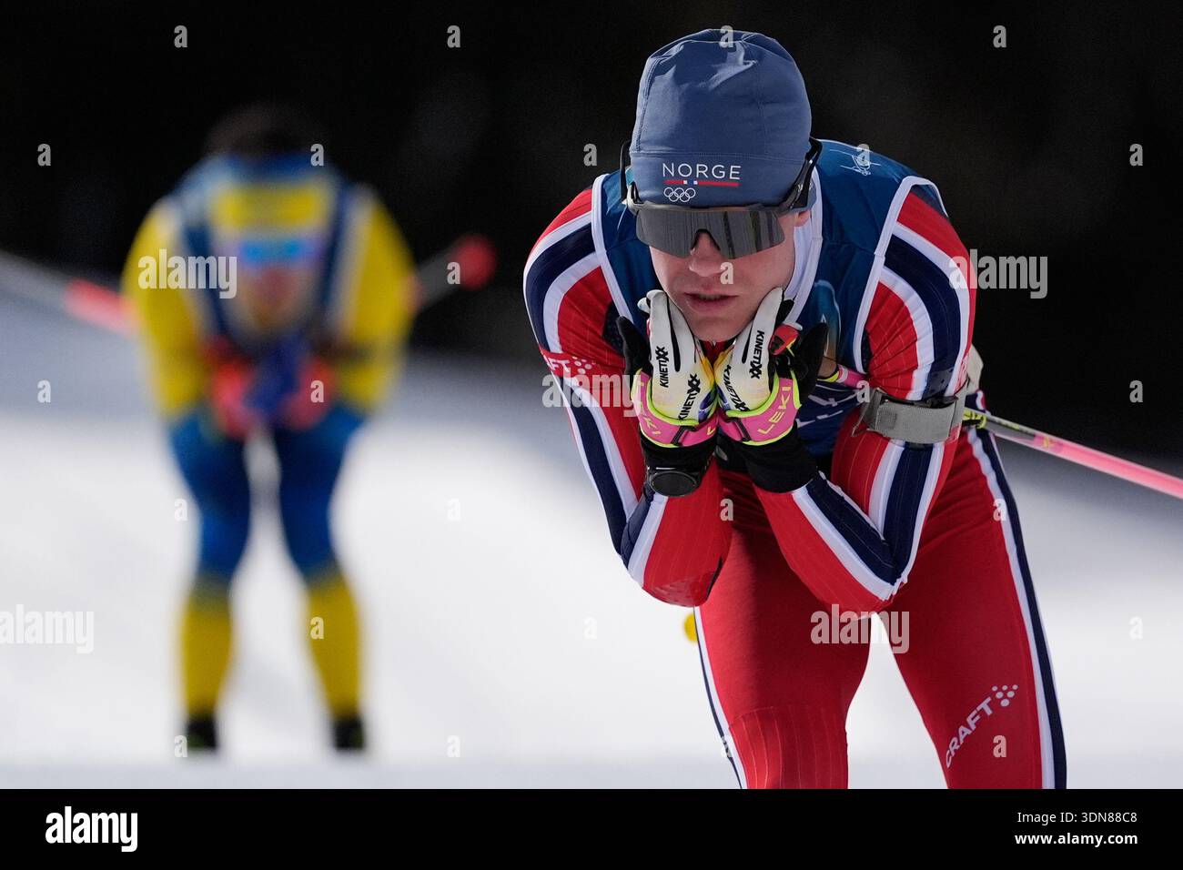 Martin Uldal, of Norway, skis during a biathlon training session at the ...