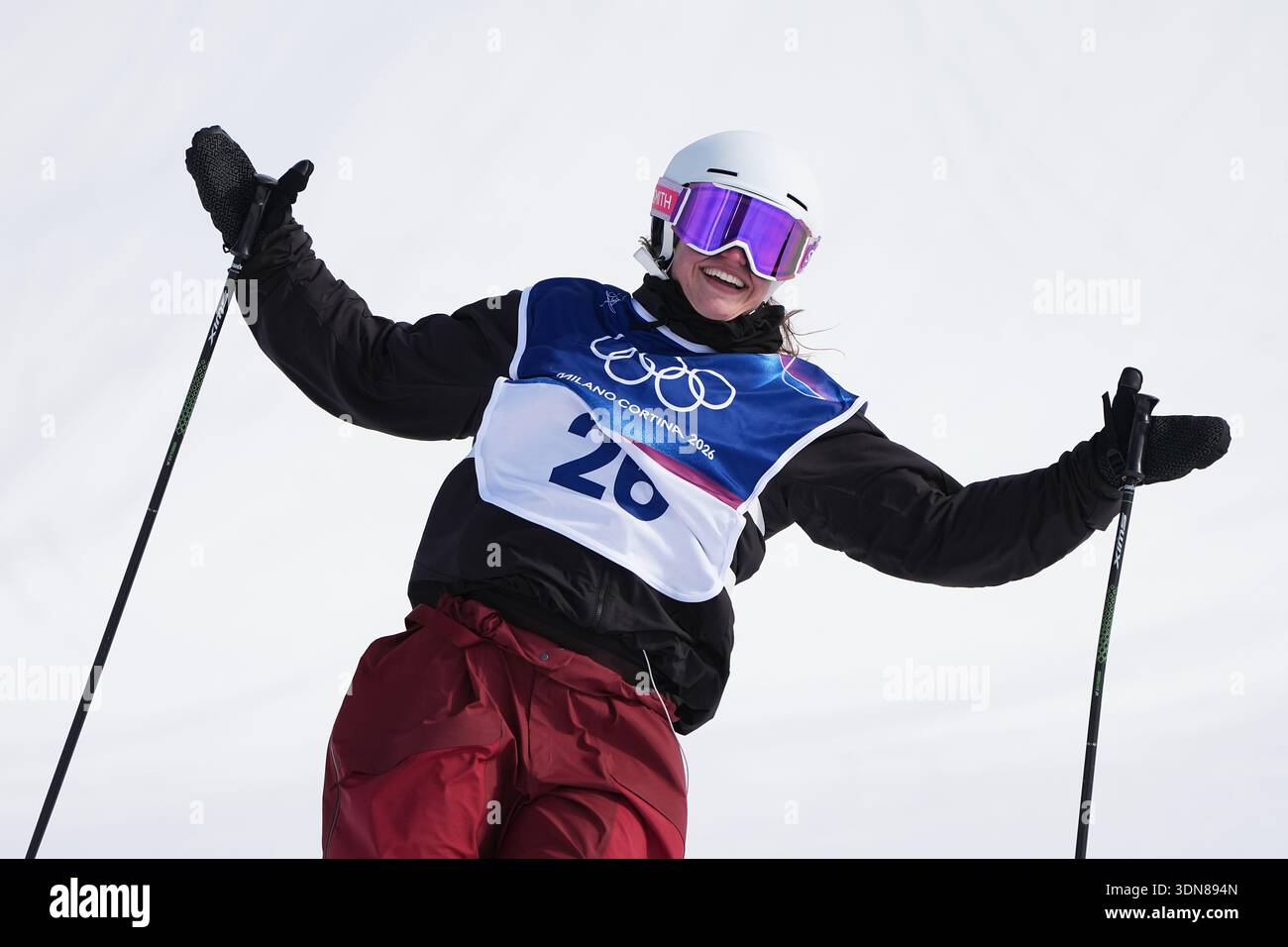 Canada's Naomi Urness celebrates during the women's freestyle skiing ...