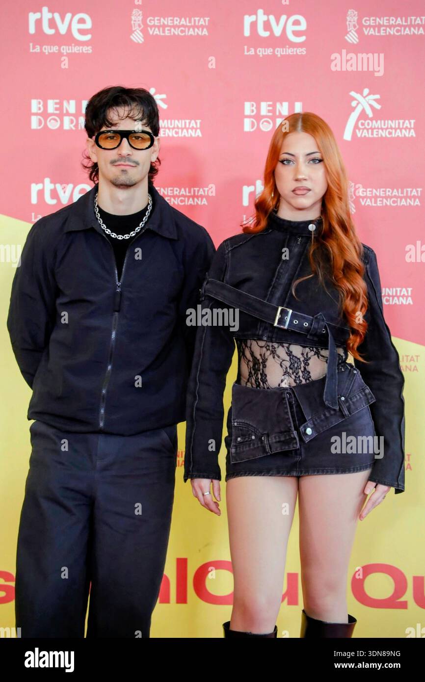 Tony Grox and Lucycalys pose after a press conference, at the Mirador ...