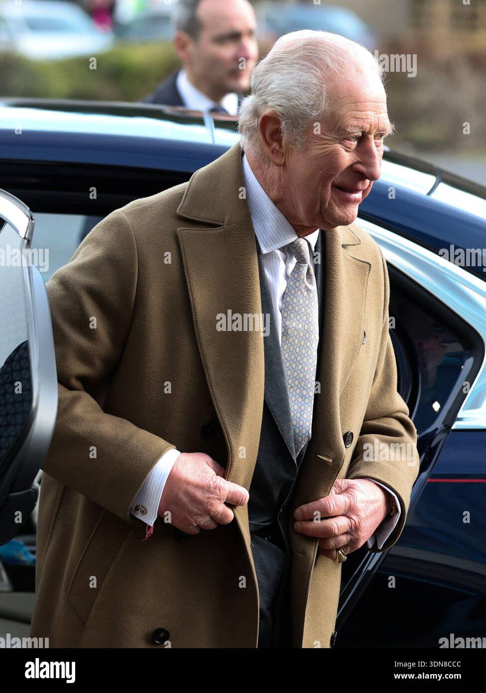 King Charles III arrives for his visit to Clitheroe Auction Mart in ...