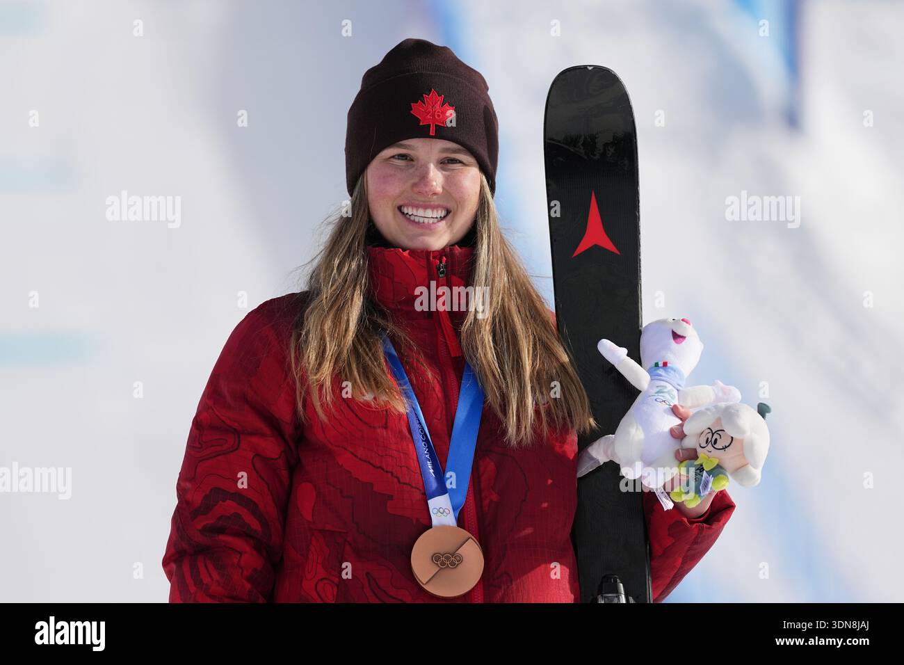Bronze medalist Canada's Megan Oldham poses for photos after the women ...