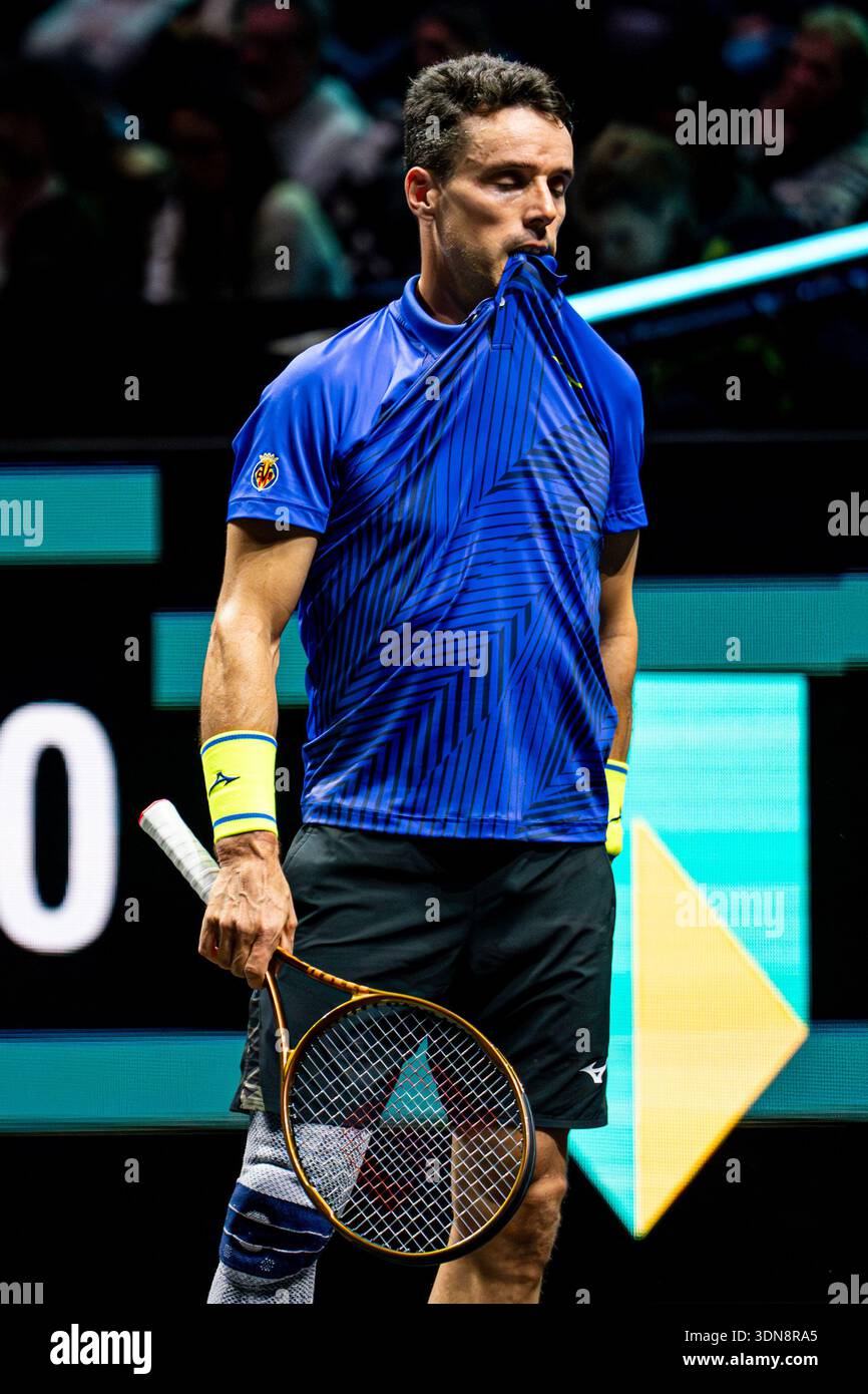 ROTTERDAM, NETHERLANDS - FEBRUARY 9: Roberto Bautista Agut looks ...