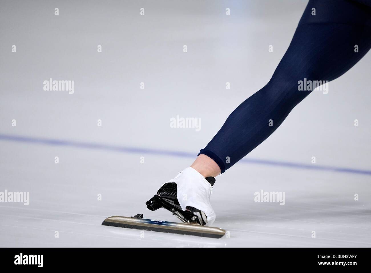 All speed skaters use clap skates, allowing the blade to remain flat on ...