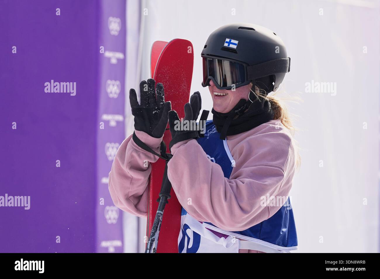 Finland's Anni Karava reacts during the women's freestyle skiing ...