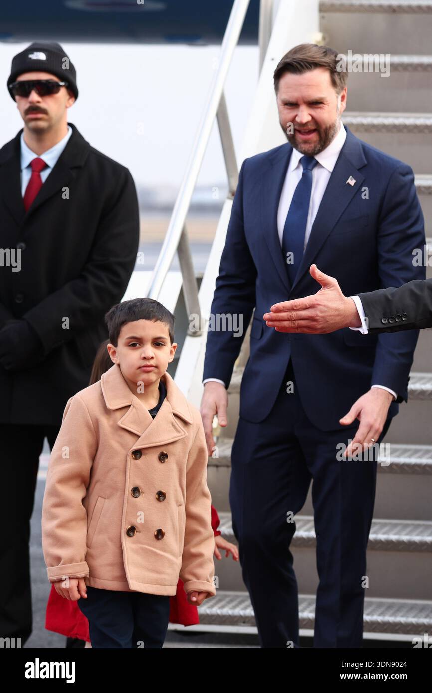 Vice President JD Vance and his son Vivek, disembark Air Force Two as ...