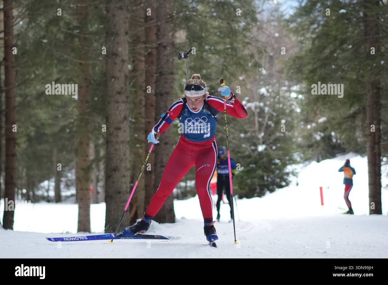Ingrid Landmark Tandrevold, of Norway, skis during a biathlon training ...