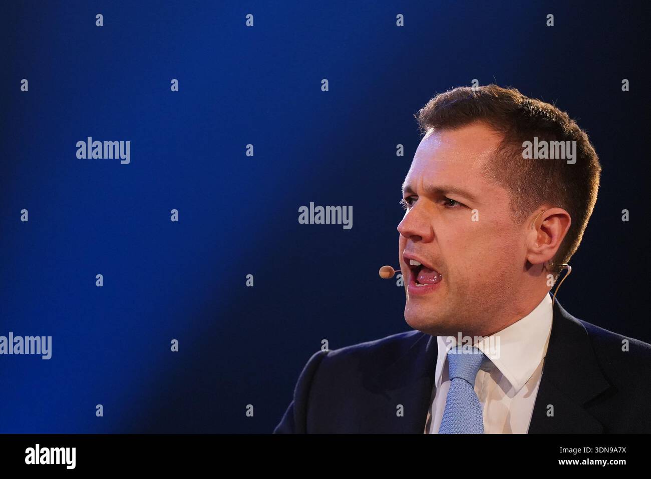 Robert Jenrick speaking during a Reform UK party rally at the NEC ...