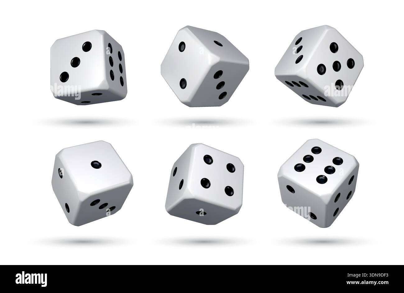 Realistic 3d dice set, vector classic floating white gambling cubes ...