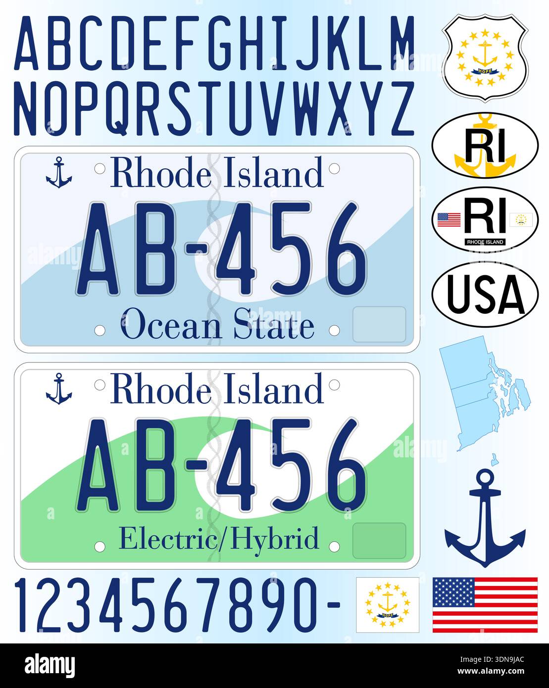 Rhode Island US state car license plate pattern, letters, numbers and ...