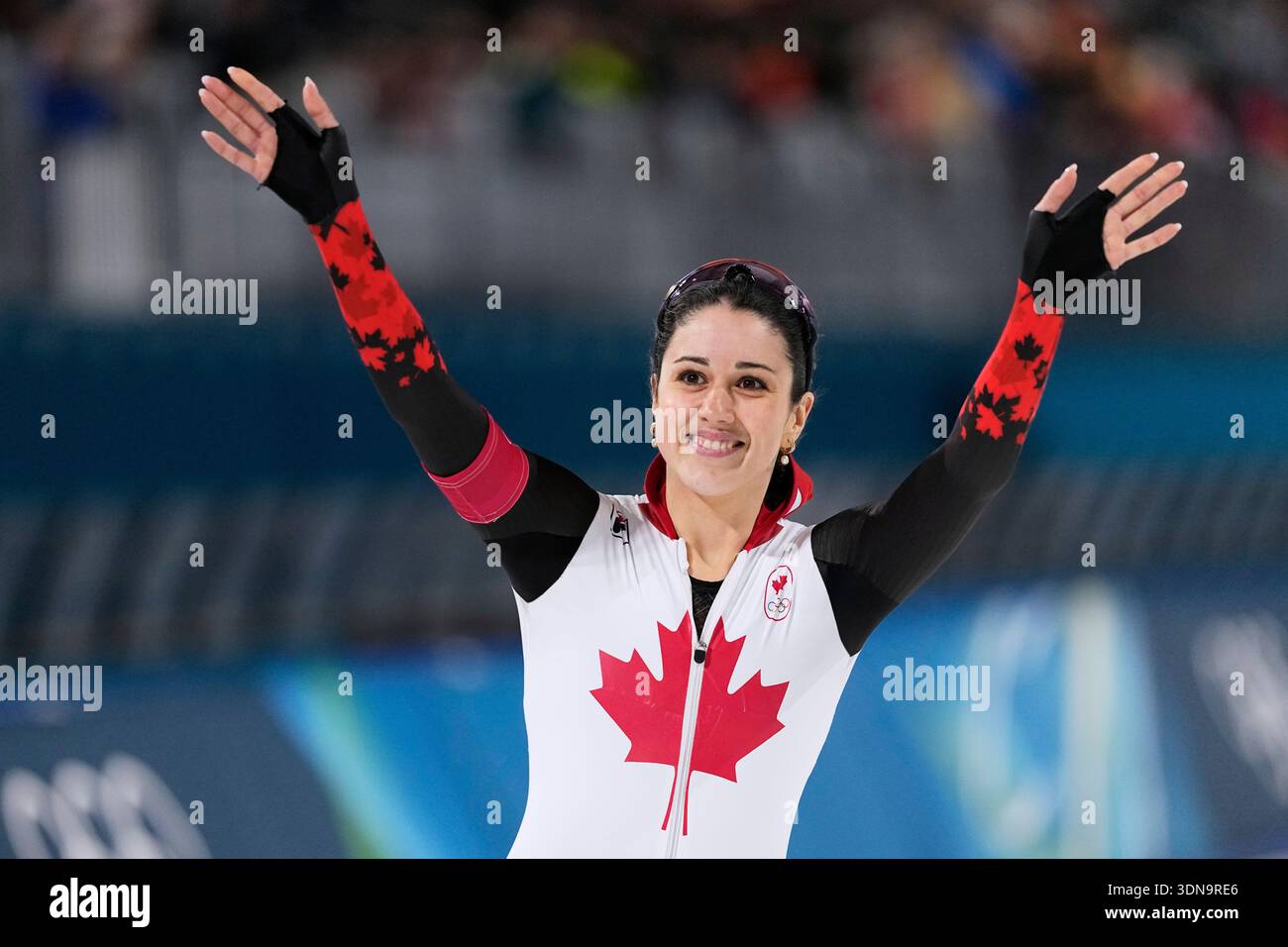 Beatrice Lamarche of Canada celebrates after competing in the women's ...