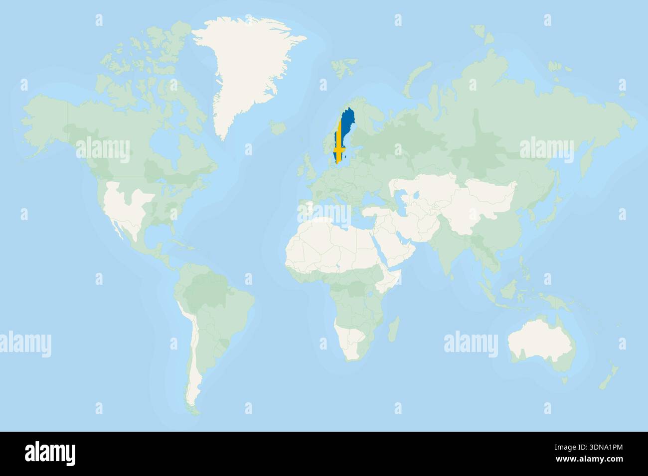 Sweden Highlighted on World Map with National Flag. Vector world map ...