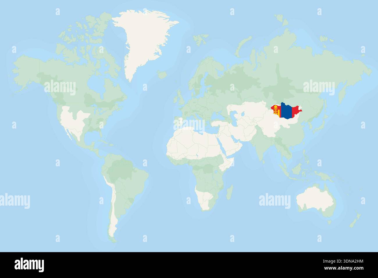Mongolia Highlighted on World Map with National Flag. Vector world map ...