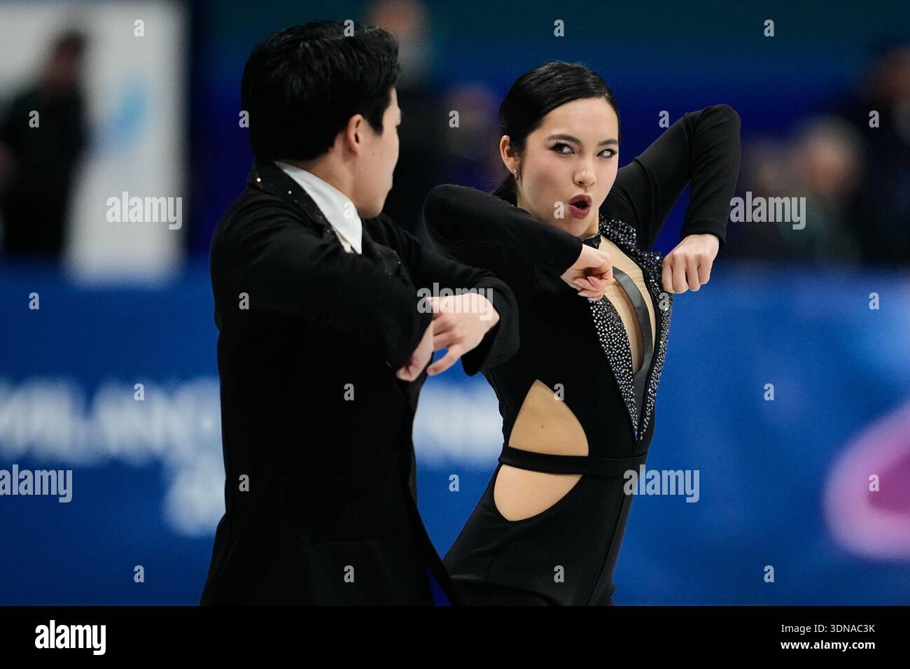 Hannah Lim and Ye Quan of South Korea compete during the rhythm dance ...