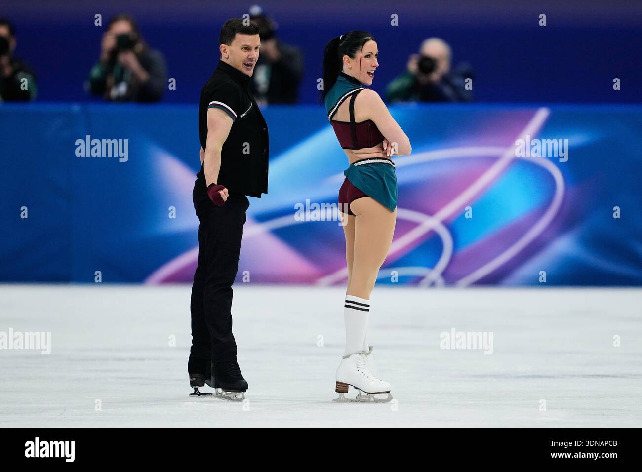 Charlene Guignard and Marco Fabbri of Italy compete during the rhythm ...