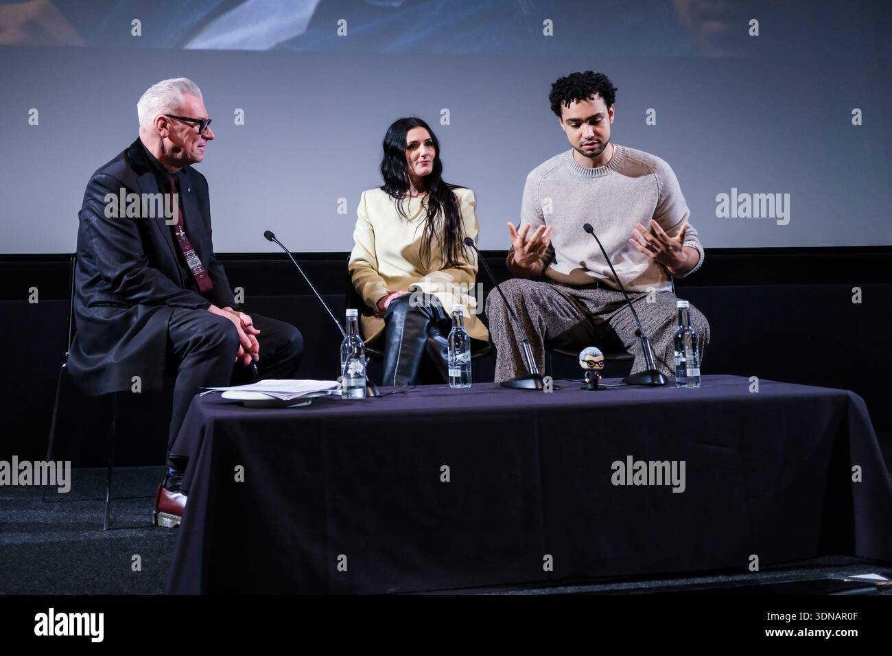 London, UK. 9 February 2026. Mark Kermode, Posy Sterling and Archie ...