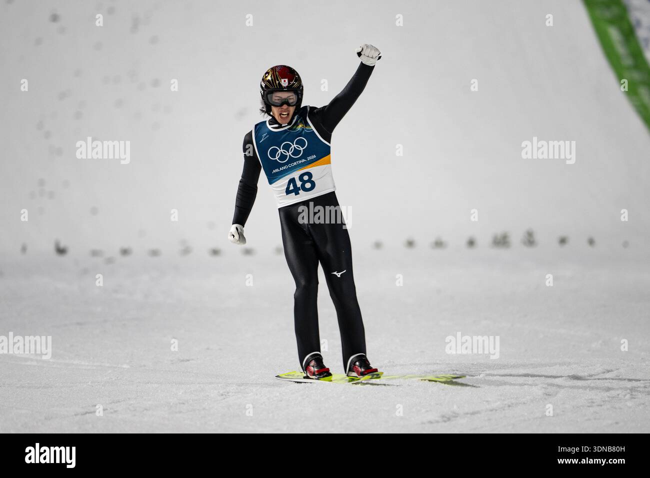 Ren Nikaido ( Japan ) celebrating, Ski Jumping Men Normal Hill Milano ...