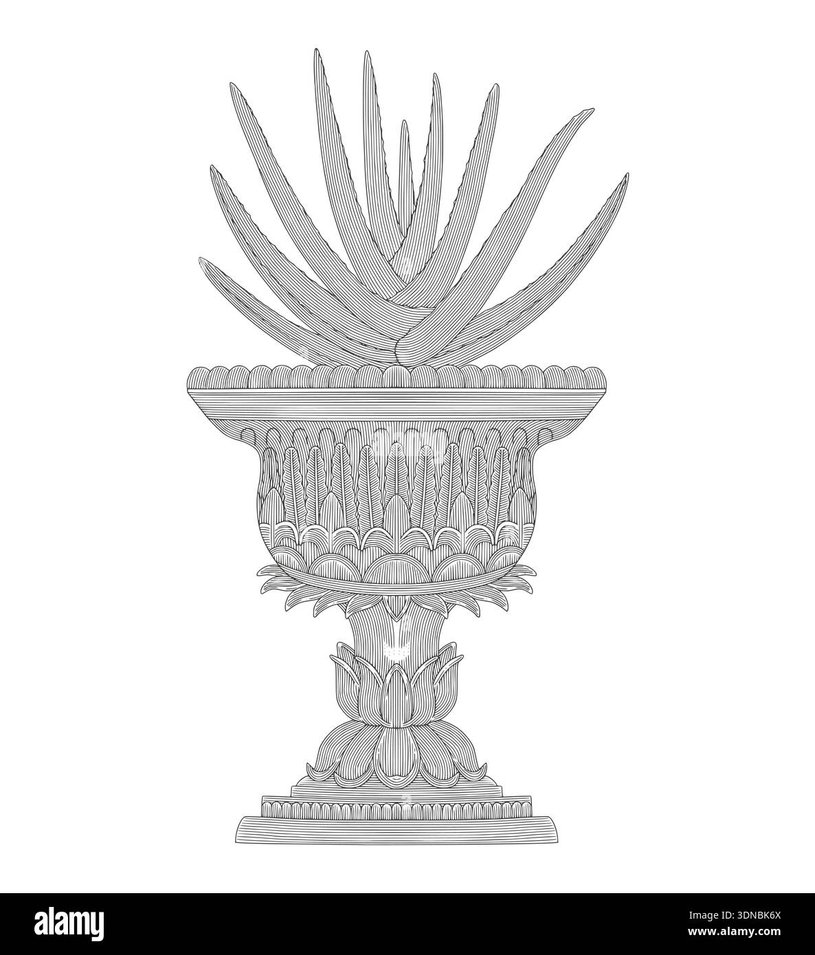 antique medieval vase with water fountain and leaf ornament, vintage ...
