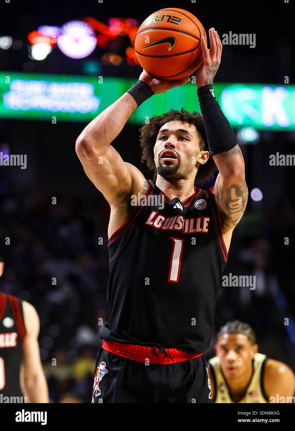 February 7, 2026: Louisville guard J'Vonne Hadley (1) at the free-throw ...