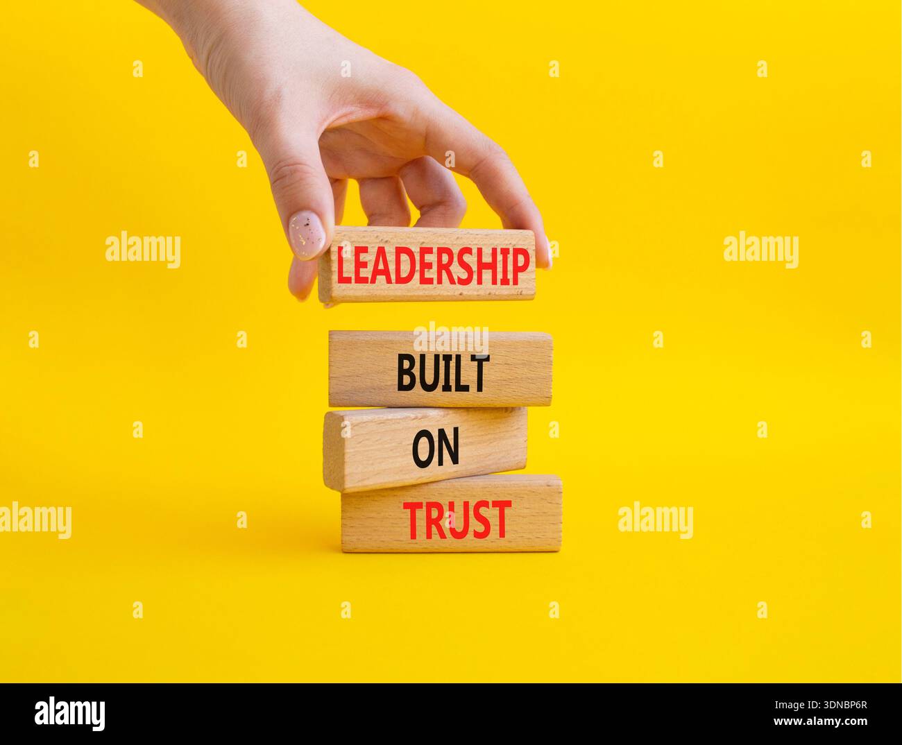 LEADERSHIP symbol. Wooden blocks with words LEADERSHIP BUILT ON TRUST ...