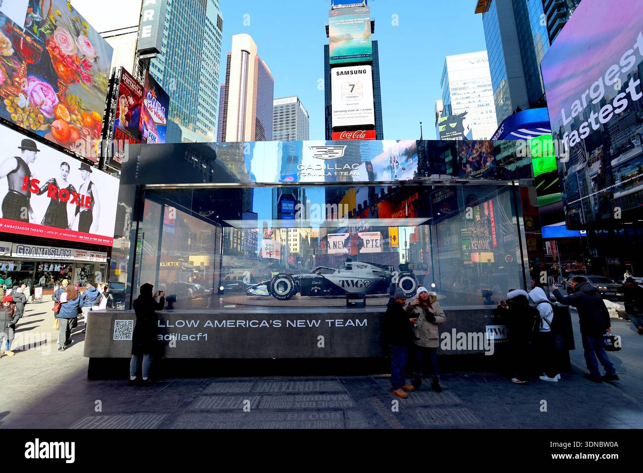 New Cadillac Fomula one car on display in the middle of Times Square in ...