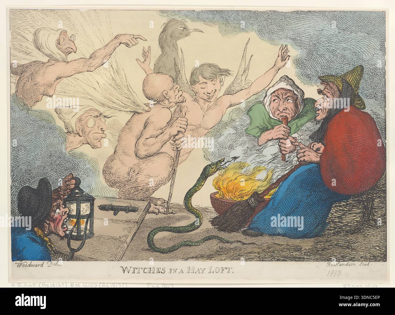Grotesque witches performing a dark ritual, conjuring winged demons and ...