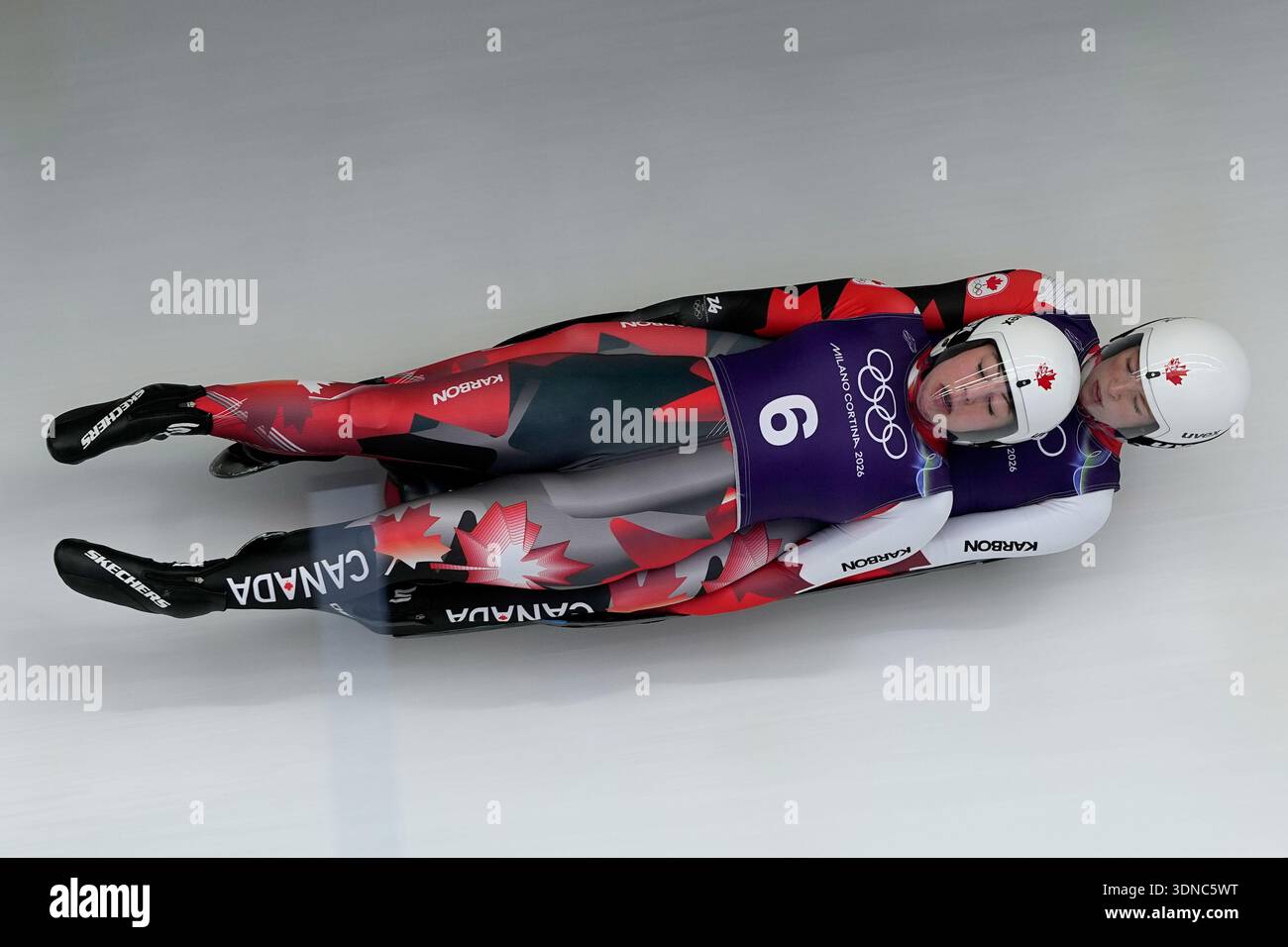 Canada's Beattie Podulsky and Kailey Allan slide down the track during ...