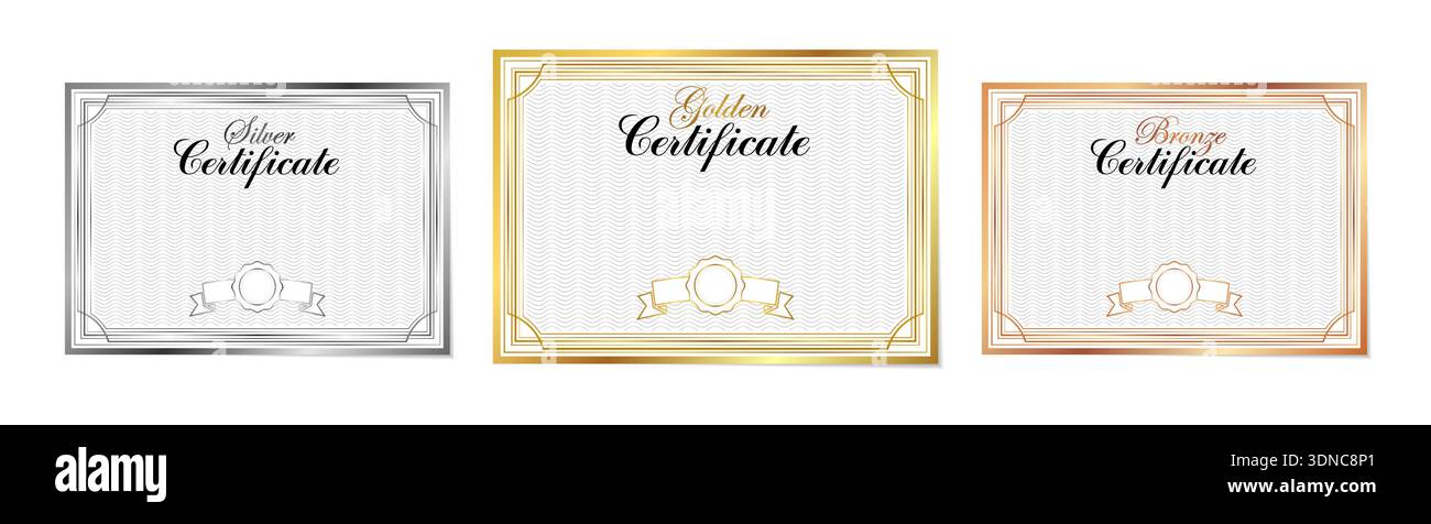Set of Golden, Silver and Bronze certificates with shiny gradient and ...