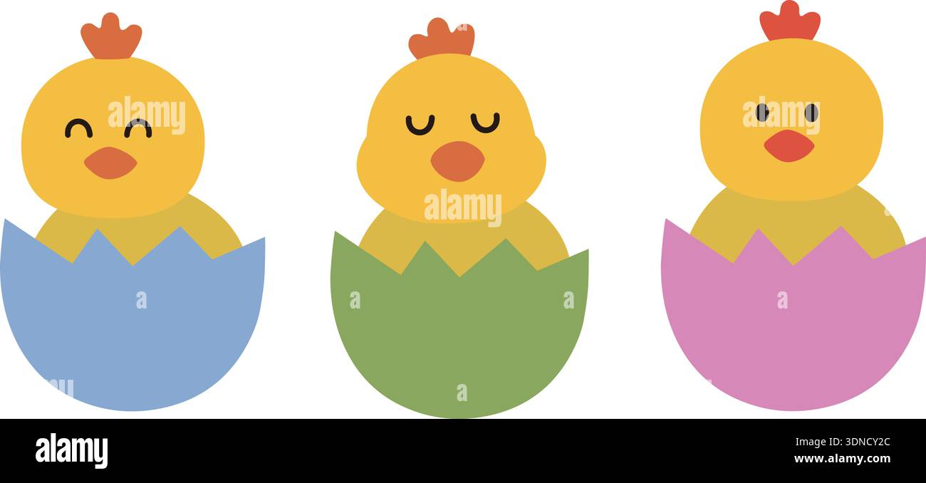 Easter chick clipart set sitting inside an eggshell flat vector. Baby ...