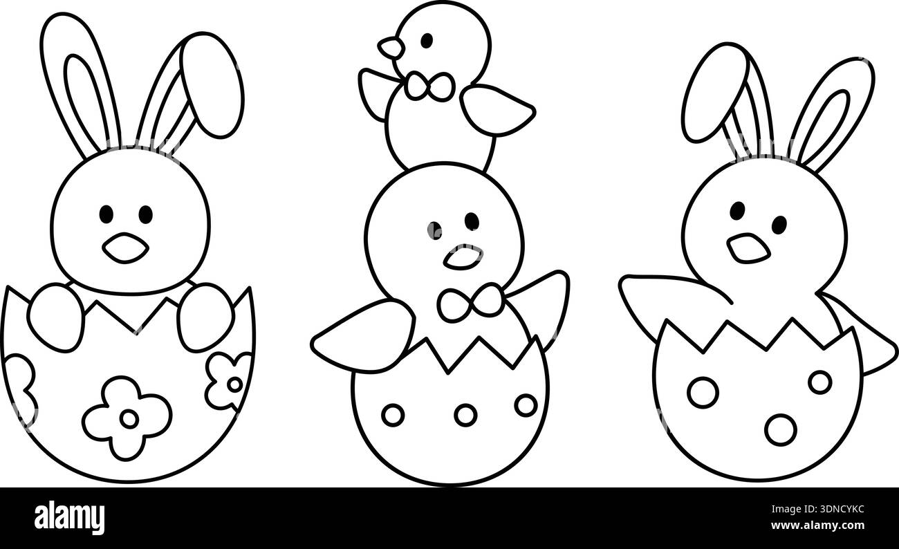 Easter Chick in Eggshell Coloring Page Set Stock Vector Image & Art - Alamy