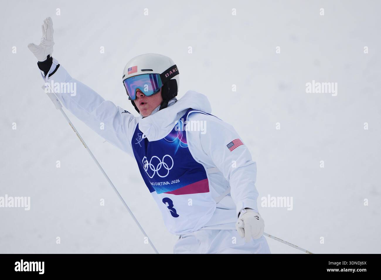 United States' Nick Page reacts during the men's freestyle skiing ...