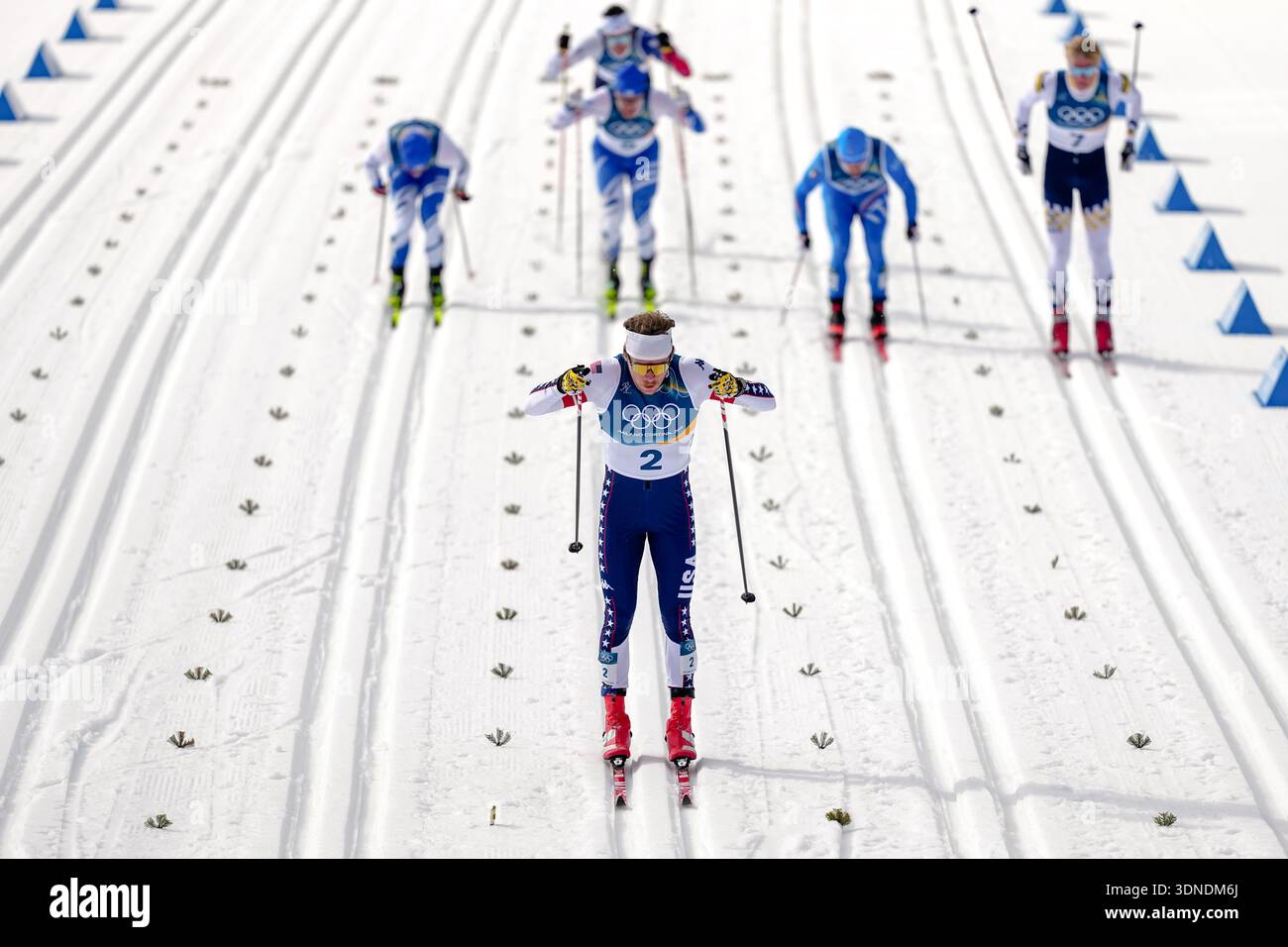 Ben Ogden, of the United States, approaches the finish line in a ...
