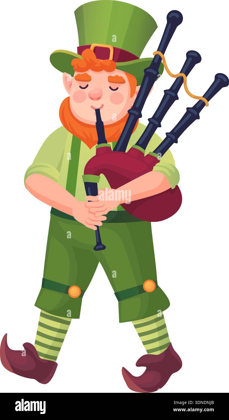 Irish man play bagpipe. St. Patrick day celebration mascot isolated on ...