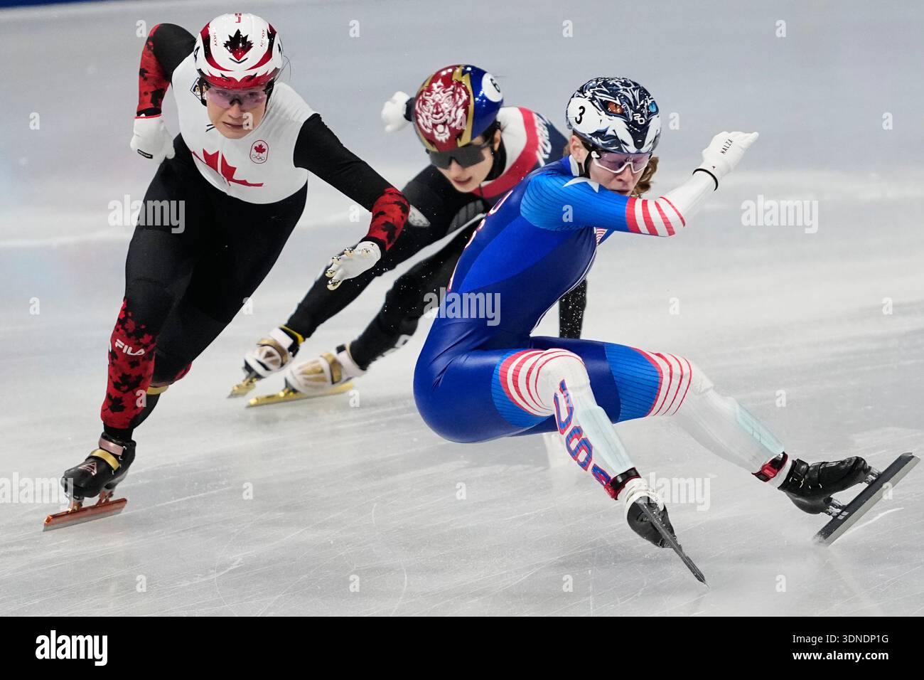 Corinne Stoddard, right, of the United States crashes as Courtney ...