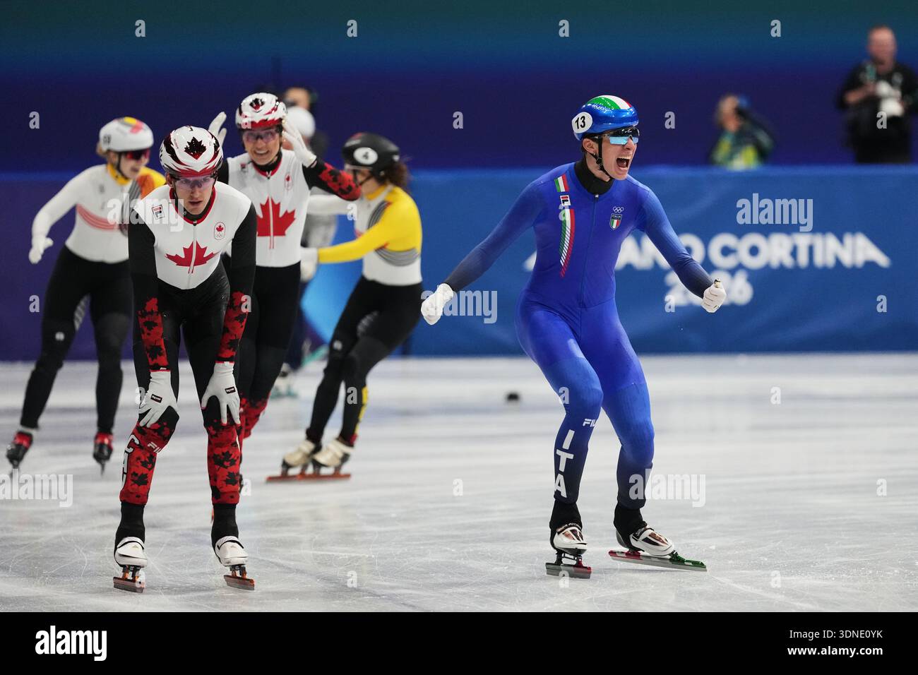 Thomas Nadalini of Italy celebrates as Team Italy takes the gold in the ...