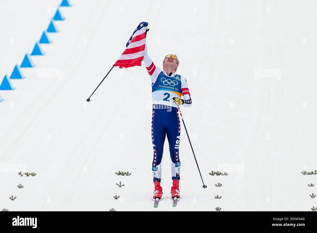 Ben Ogden, of the United States, celebrates after winning the silver ...