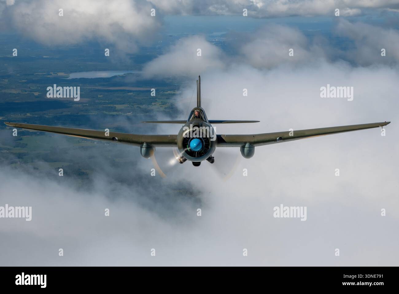The Saab B17A head‑on air‑to‑air image shows the iconic Swedish WWII ...