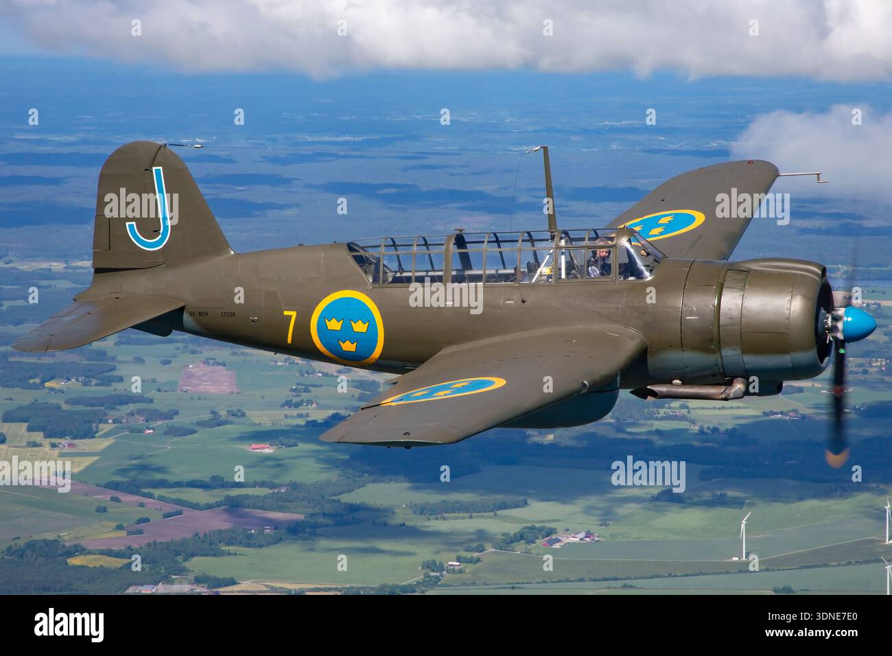 This air‑to‑air image of the Saab B17A, Swedish Air Force dive bomber ...