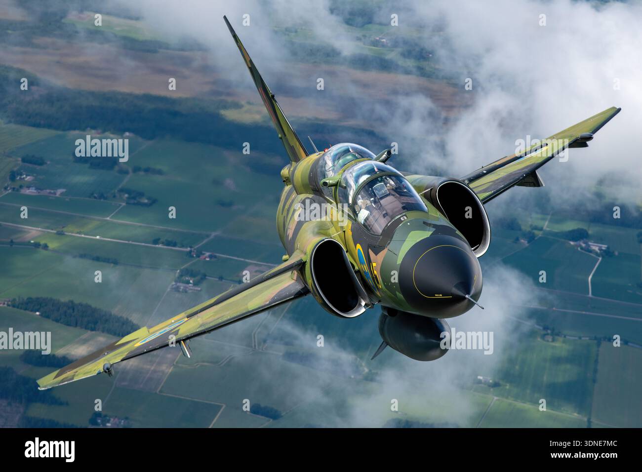 In this head‑on air‑to‑air close‑up at Swedish Classic Jets 2024, a ...